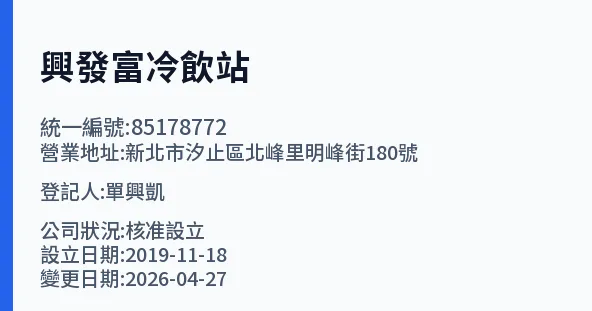 興發富冷飲站的照片-統編 85178772(新北市) 公司登記資料與營業項目詳細圖表