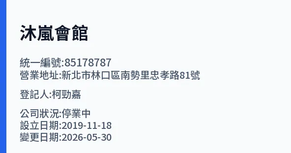 沐嵐會館的照片-統編 85178787(新北市) 公司登記資料與營業項目詳細圖表
