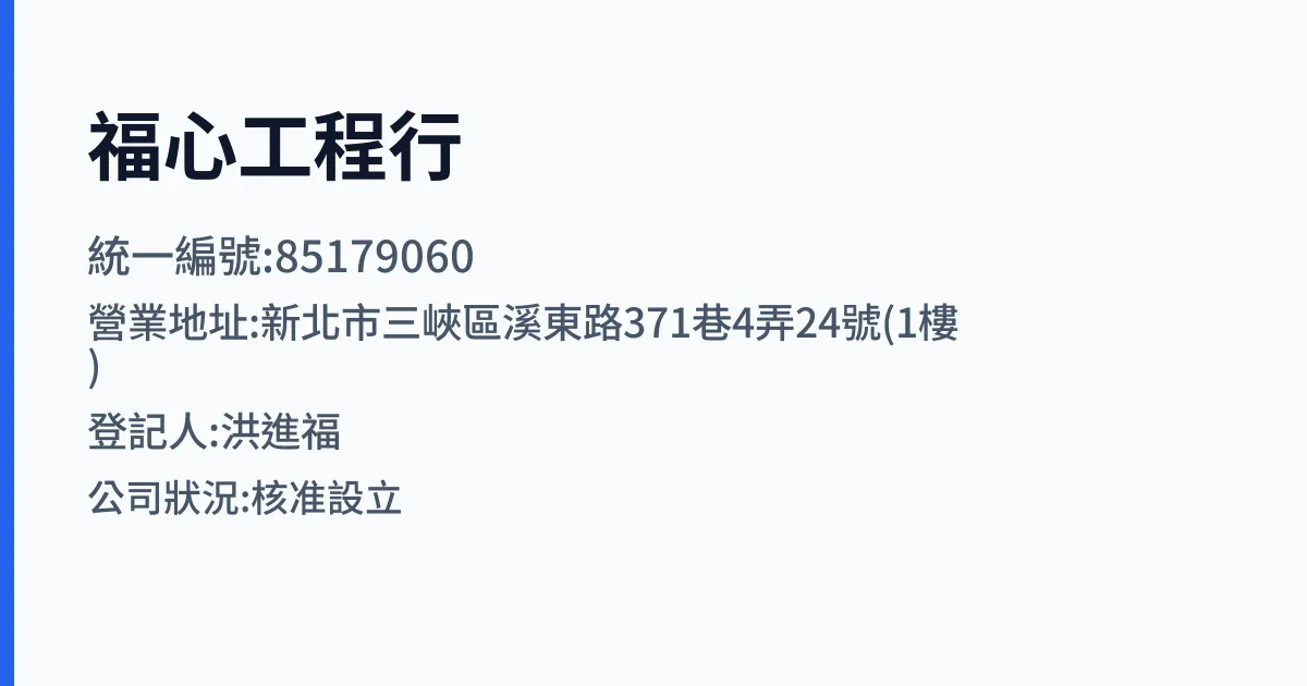 福心工程行 - 統編 85179060(新北市) 公司登記資料與營業項目詳細圖表