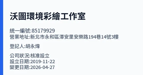 沃圖環境彩繪工作室的照片-統編 85179929(新北市) 公司登記資料與營業項目詳細圖表