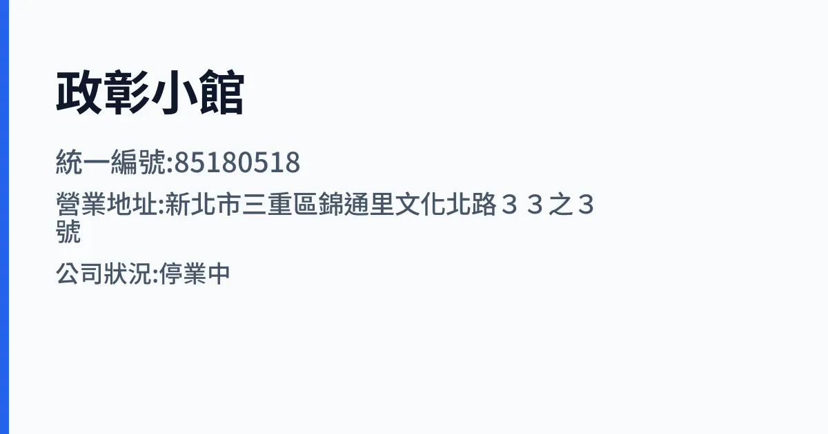 政彰小館 - 統編 85180518(新北市) 公司登記資料與營業項目詳細圖表