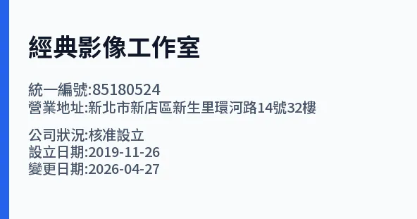 經典影像工作室的照片-統編 85180524(新北市) 公司登記資料與營業項目詳細圖表