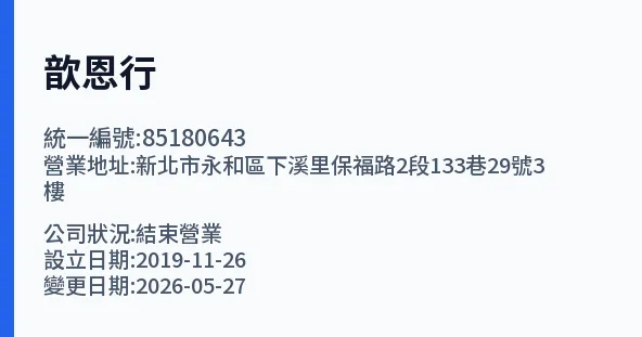 歆恩行的照片-統編 85180643(新北市) 公司登記資料與營業項目詳細圖表