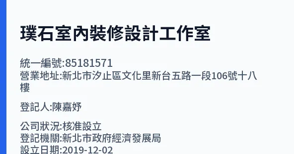 璞石室內裝修設計工作室的照片-統編 85181571(新北市) 公司登記資料與營業項目詳細圖表