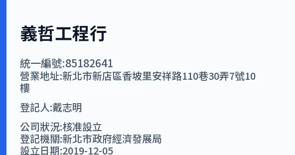 義哲工程行的照片-統編 85182641(新北市) 公司登記資料與營業項目詳細圖表