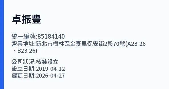 卓振豐的照片-統編 85184140(新北市) 公司登記資料與營業項目詳細圖表