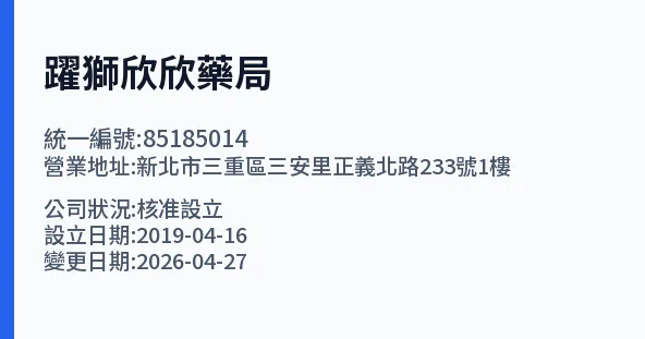 躍獅欣欣藥局的照片-統編 85185014(新北市) 公司登記資料與營業項目詳細圖表