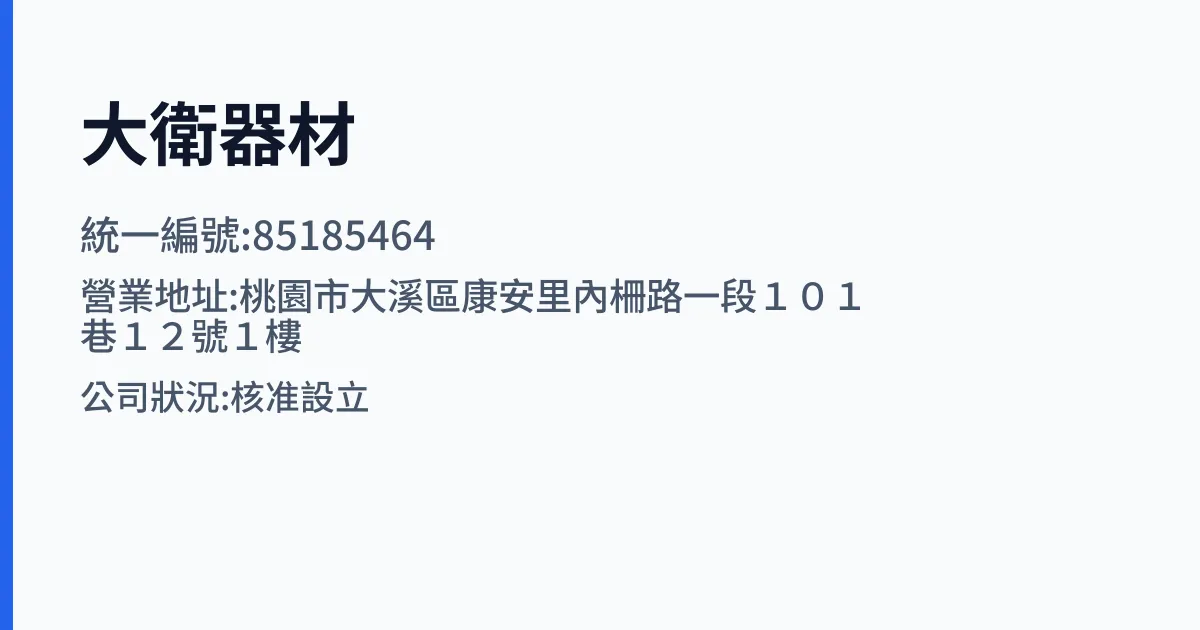 大衛器材 - 統編 85185464（桃園市） 公司登記資料與營業項目詳細圖表