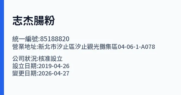 志杰腸粉的照片-統編 85188820(新北市) 公司登記資料與營業項目詳細圖表
