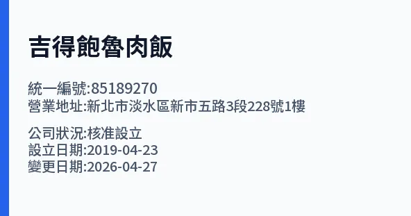 吉得飽魯肉飯的照片-統編 85189270(新北市) 公司登記資料與營業項目詳細圖表