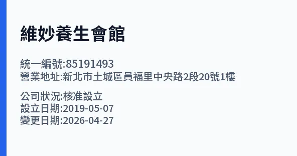 維妙養生會館的照片-統編 85191493(新北市) 公司登記資料與營業項目詳細圖表