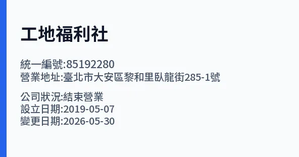 工地福利社的照片-統編 85192280(臺北市) 公司登記資料與營業項目詳細圖表