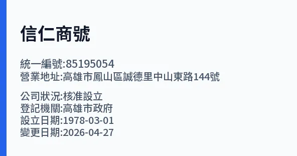 信仁商號的照片-統編 85195054(高雄市) 公司登記資料與營業項目詳細圖表