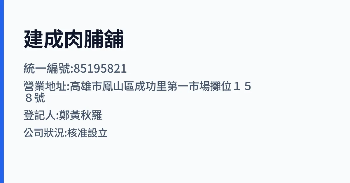 建成肉脯舖 - 統編 85195821(高雄市) 公司登記資料與營業項目詳細圖表