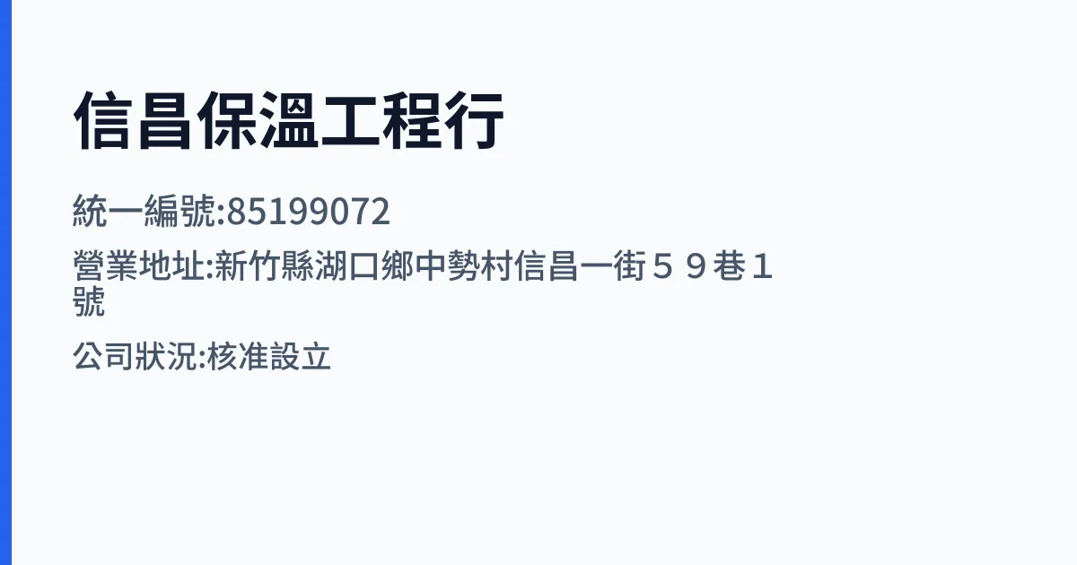 信昌保溫工程行 - 統編 85199072(新竹縣) 公司登記資料與營業項目詳細圖表