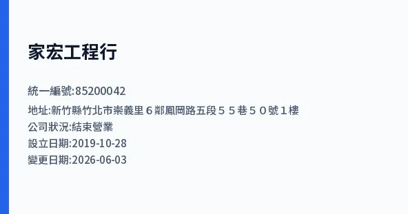 家宏工程行的照片-統編 85200042(新竹縣) 公司登記資料與營業項目詳細圖表