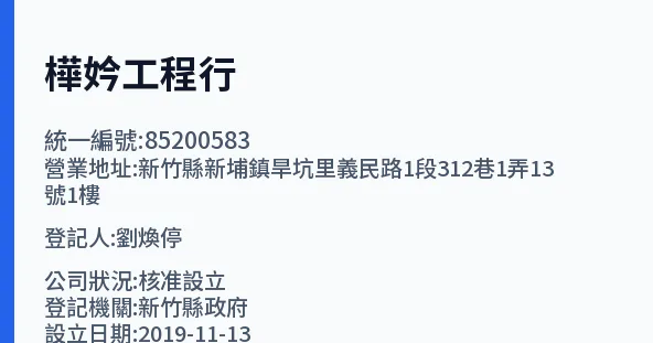 樺妗工程行的照片-統編 85200583(新竹縣) 公司登記資料與營業項目詳細圖表