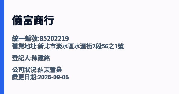 儀富商行的照片-統編 85202219(新北市) 公司登記資料與營業項目詳細圖表