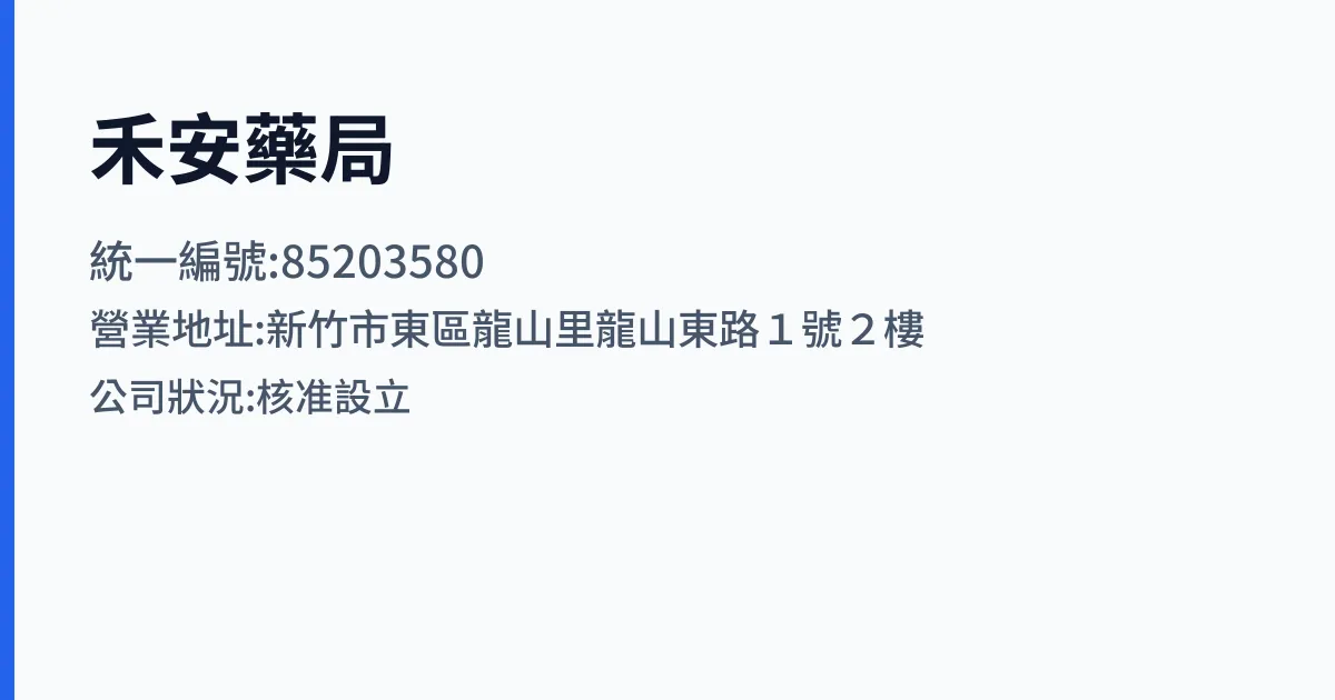 禾安藥局 - 統編 85203580(新竹市) 公司登記資料與營業項目詳細圖表