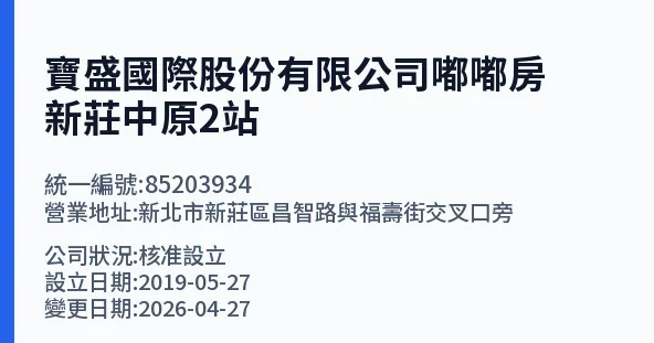 寶盛國際股份有限公司嘟嘟房新莊中原2站的照片-統編 85203934(新北市) 公司登記資料與營業項目詳細圖表