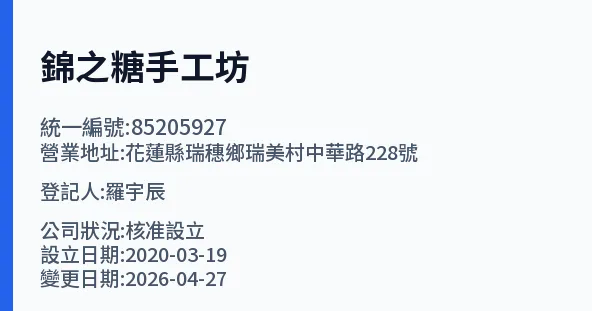 錦之糖手工坊的照片-統編 85205927(花蓮縣) 公司登記資料與營業項目詳細圖表