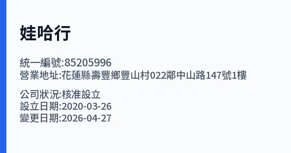 娃哈行的照片-統編 85205996(花蓮縣) 公司登記資料與營業項目詳細圖表