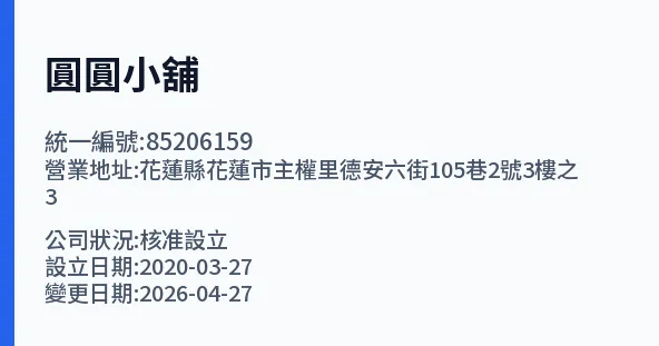 圓圓小舖的照片-統編 85206159(花蓮縣) 公司登記資料與營業項目詳細圖表