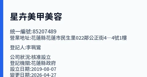 星卉美甲美容的照片-統編 85207489(花蓮縣) 公司登記資料與營業項目詳細圖表