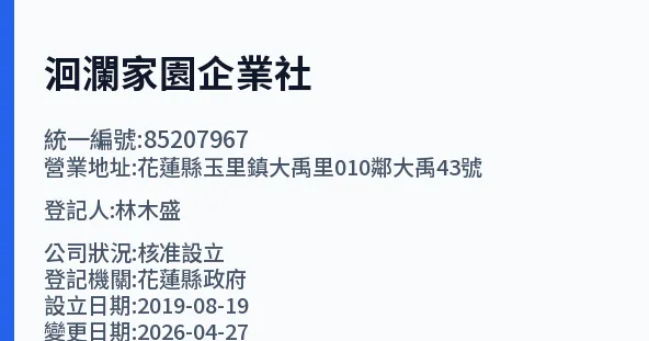 洄瀾家園企業社的照片-統編 85207967(花蓮縣) 公司登記資料與營業項目詳細圖表