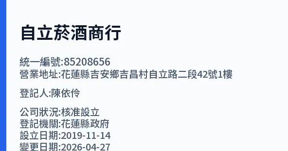 自立菸酒商行的照片-統編 85208656(花蓮縣) 公司登記資料與營業項目詳細圖表