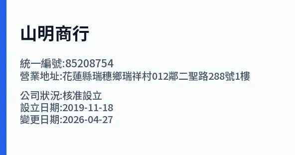 山明商行的照片-統編 85208754(花蓮縣) 公司登記資料與營業項目詳細圖表