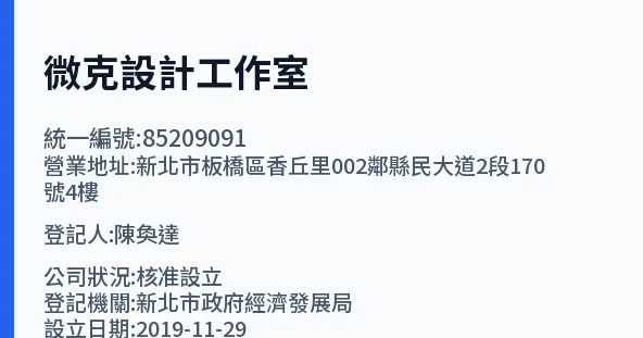 微克設計工作室的照片-統編 85209091(新北市) 公司登記資料與營業項目詳細圖表