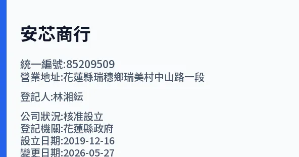 安芯商行的照片-統編 85209509(花蓮縣) 公司登記資料與營業項目詳細圖表