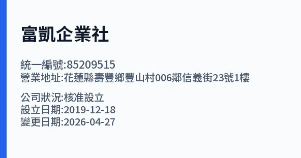 富凱企業社的照片-統編 85209515(花蓮縣) 公司登記資料與營業項目詳細圖表