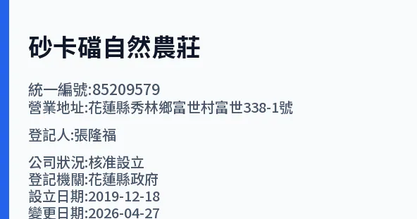 砂卡礑自然農莊的照片-統編 85209579(花蓮縣) 公司登記資料與營業項目詳細圖表