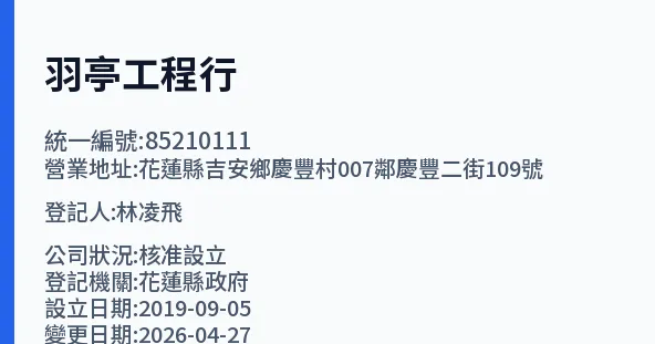 羽亭工程行的照片-統編 85210111(花蓮縣) 公司登記資料與營業項目詳細圖表