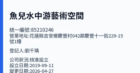魚兒水中游藝術空間的照片-統編 85210246(花蓮縣) 公司登記資料與營業項目詳細圖表