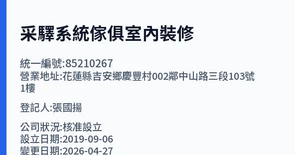 采驛系統傢俱室內裝修的照片-統編 85210267(花蓮縣) 公司登記資料與營業項目詳細圖表