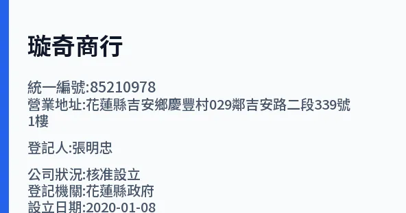 璇奇商行的照片-統編 85210978(花蓮縣) 公司登記資料與營業項目詳細圖表