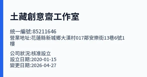 土藏創意齋工作室的照片-統編 85211646(花蓮縣) 公司登記資料與營業項目詳細圖表