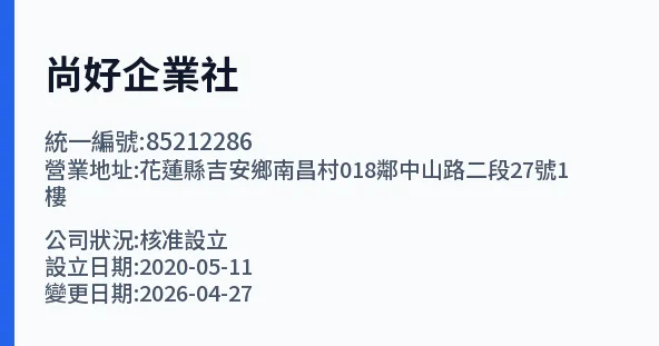 尚好企業社的照片-統編 85212286(花蓮縣) 公司登記資料與營業項目詳細圖表