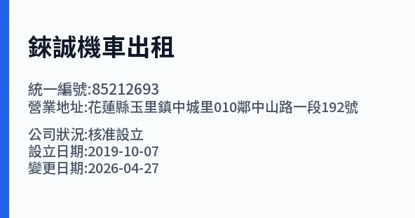 錸誠機車出租的照片-統編 85212693(花蓮縣) 公司登記資料與營業項目詳細圖表