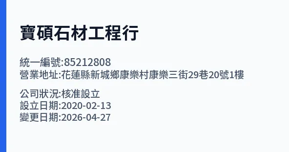 寶碩石材工程行的照片-統編 85212808(花蓮縣) 公司登記資料與營業項目詳細圖表
