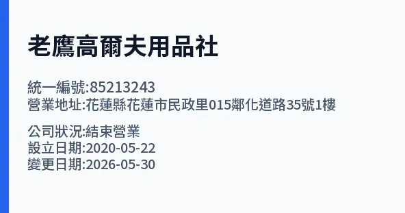 老鷹高爾夫用品社的照片-統編 85213243(花蓮縣) 公司登記資料與營業項目詳細圖表