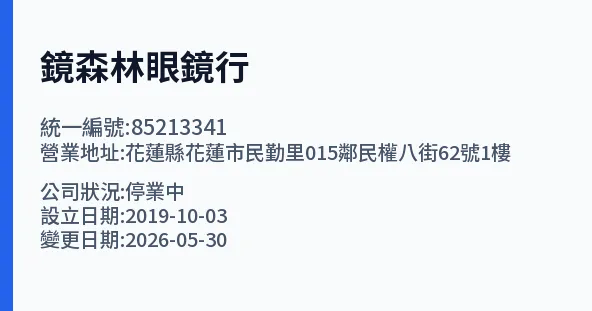 鏡森林眼鏡行的照片-統編 85213341(花蓮縣) 公司登記資料與營業項目詳細圖表