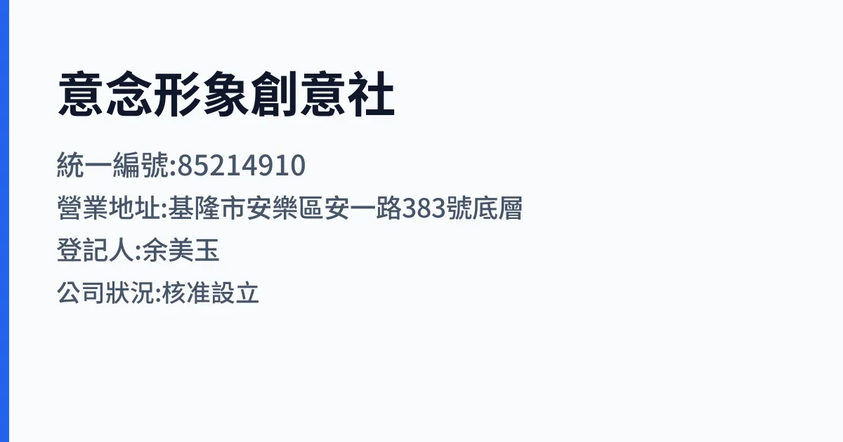 意念形象創意社 - 統編 85214910（基隆市） 公司登記資料與營業項目詳細圖表