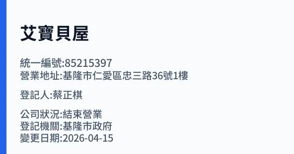 艾寶貝屋的照片-統編 85215397(基隆市) 公司登記資料與營業項目詳細圖表