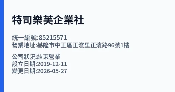 特司樂芙企業社的照片-統編 85215571(基隆市) 公司登記資料與營業項目詳細圖表