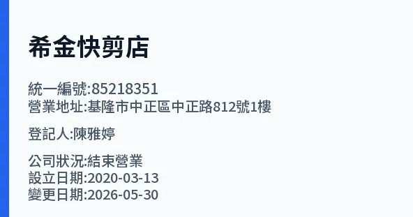 希金快剪店的照片-統編 85218351(基隆市) 公司登記資料與營業項目詳細圖表