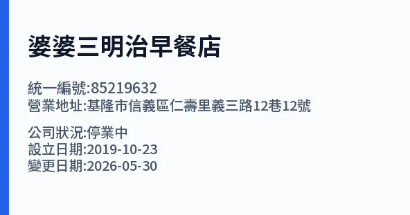婆婆三明治早餐店的照片-統編 85219632(基隆市) 公司登記資料與營業項目詳細圖表